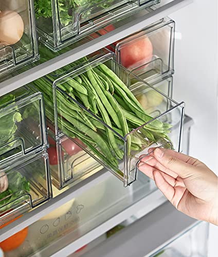 YouLike 2Pack Stackable Refrigerator  Organizer Drawer Clear Plastic Kitchen Cabinets Pantry Storage Containers Bedrooms, Bathrooms(13.5”x5”x4.5”)