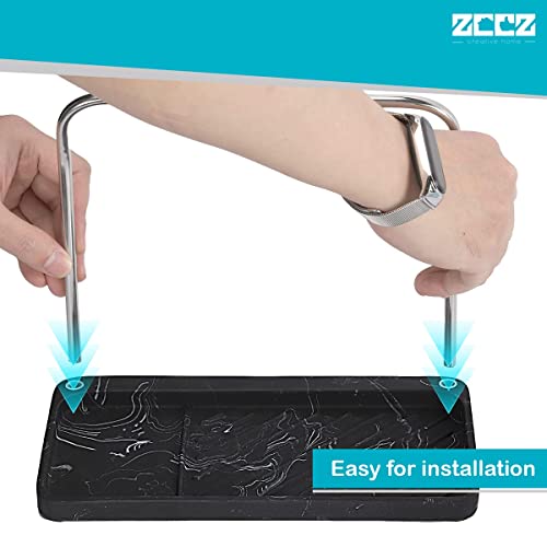 zccz Sponge Holder - Kitchen Sink Organizer Tray Stainless Steel Dish Cloth Hanger Soap Dispenser Brush Holder Caddy, Black Marble Look