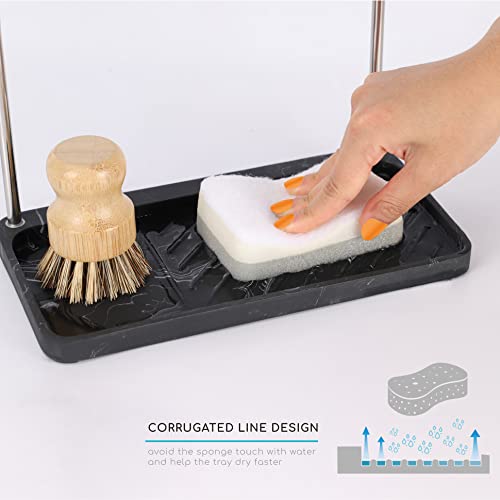 zccz Sponge Holder - Kitchen Sink Organizer Tray Stainless Steel Dish Cloth Hanger Soap Dispenser Brush Holder Caddy, Black Marble Look