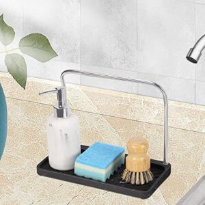 zccz Sponge Holder - Kitchen Sink Organizer Tray Stainless Steel Dish Cloth Hanger Soap Dispenser Brush Holder Caddy, Black Marble Look