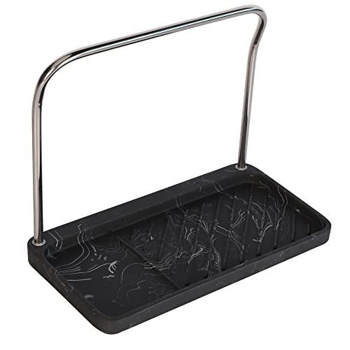 zccz Sponge Holder - Kitchen Sink Organizer Tray Stainless Steel Dish Cloth Hanger Soap Dispenser Brush Holder Caddy, Black Marble Look