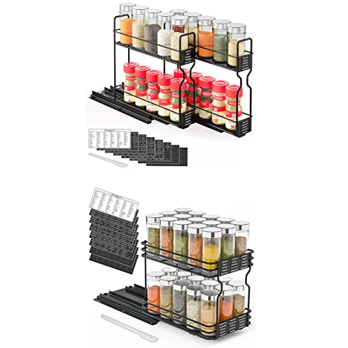 SpaceAid Pull Out Spice Rack Organizer for Cabinet, 2 Drawers 2-Tier, 1 Drawer 2-Tier