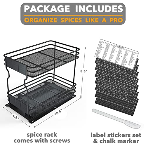 SpaceAid Pull Out Spice Rack Organizer for Cabinet, 2 Drawers 2-Tier, 1 Drawer 2-Tier