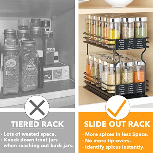 SpaceAid Pull Out Spice Rack Organizer for Cabinet, 2 Drawers 2-Tier, 1 Drawer 2-Tier