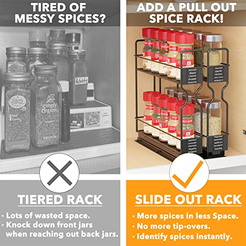 SpaceAid Pull Out Spice Rack Organizer for Cabinet, 2 Drawers 2-Tier, 1 Drawer 2-Tier