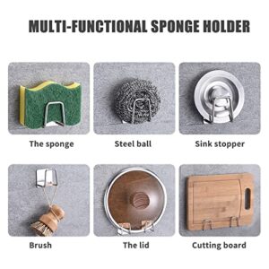 RALIS 2Pcs Sponge Holders for Kitchen Sink,Minimal Size Save Sink Space- SUS304 Stainless Steel,Quick Drying Strong Adhesive Sponge Holder-Silver