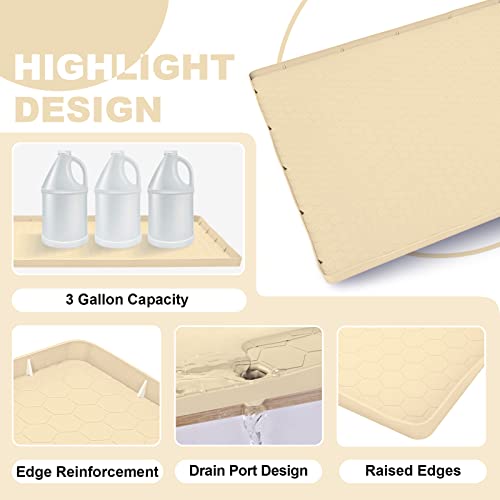 XPIY Under Sink Mat for Kitchen Cabinet Liner, 34" x 22" Silicone Waterproof Mat, Holds 3 Gallons Water, Raised Edge, Easy to Clean, Under Sink Drip Tray-Kitchen Sink Mats-Bathroom Sink Mat(Beige)