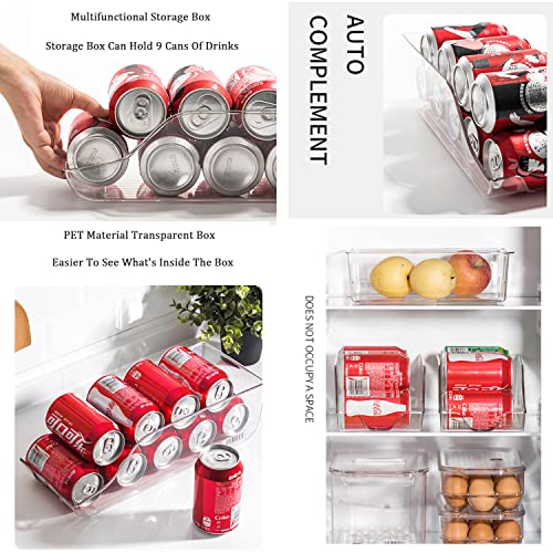 2 Pack Soda Can Organizer for Refrigerator with 1 Pack Egg Holder for Refrigerator,Fridge Drink Can Holder for Pantry,Fridge Can Dispenser,Can Organizer Bins Clear with Egg Storage Container