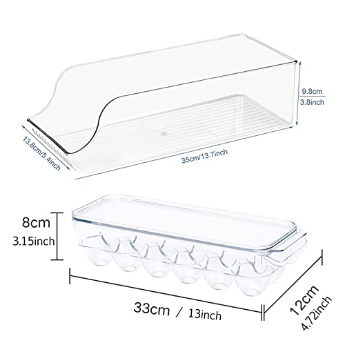 2 Pack Soda Can Organizer for Refrigerator with 1 Pack Egg Holder for Refrigerator,Fridge Drink Can Holder for Pantry,Fridge Can Dispenser,Can Organizer Bins Clear with Egg Storage Container