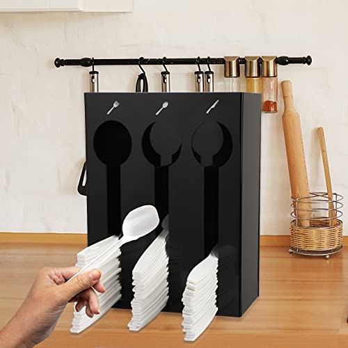 KEVTVEK Plastic Utensil Dispenser Holder Caddy Black Silverware Organizer Silverware Holder Suitable for Restaurant, Party, Picnic, Office, Cafe..