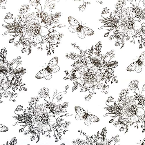 Self Adhesive Vinyl White and Black Vintage Floral Shelf Liner Contact Paper for Cabinets Dresser Drawer Furniture Walls Decal 17.7X117 Inches