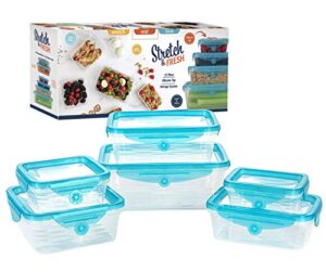 stretch and fresh leak-proof food container set stackable, bpa-free silicone w/ airtight lids for solids, soups and sauces, freezer-safe great for meal preparation