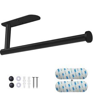 tujjhoum paper towel holder, under cabinet paper roll holder big roll, wall mounted matt black paper holder for kitchen, bathroom, rv, self-adhesive and drilling optional