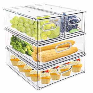 mano fridge drawer pull out stackable bins with handle clear refrigerator drawers organizer food storage container box with dividers plastic produce saver for pantry, cabinet, kitchen, clothes