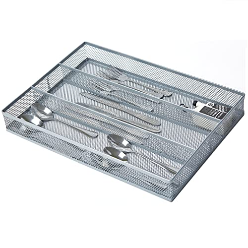 SETTFRFE Mesh Flatware Tray Kitchen Drawer Organizer,Silverware Organizer,Silverware Tray for Drawer,Utensil Organizer for Kitchen Drawers,Silver