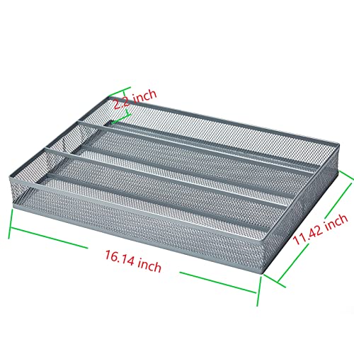 SETTFRFE Mesh Flatware Tray Kitchen Drawer Organizer,Silverware Organizer,Silverware Tray for Drawer,Utensil Organizer for Kitchen Drawers,Silver