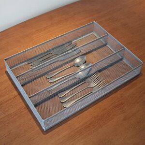 SETTFRFE Mesh Flatware Tray Kitchen Drawer Organizer,Silverware Organizer,Silverware Tray for Drawer,Utensil Organizer for Kitchen Drawers,Silver