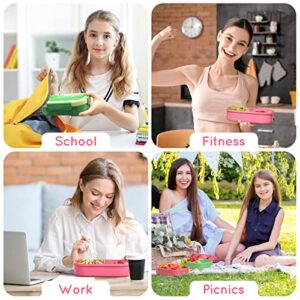 TIME4DEALS Bento Box for Kids 44oz 4 Compartment Lunch Container with Cutlery, Bento Lunch Box Containers for Kid/Adult/Toddler, Leak Proof, Microwave/Dishwasher/Refrigerator Safe, BPA Free (Pink)