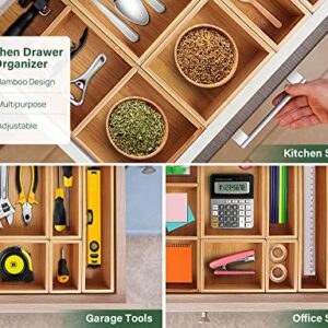 Kootek Kitchen Drawer Organizer for Utensils, 6 Pcs 8 Grid Silverware Tray Bamboo Drawer Organizers Cutlery Storage with Removable Dividers for Pantry Closet Desk Office