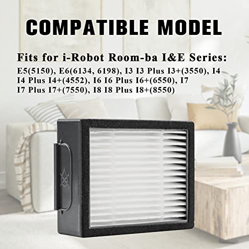 Filters Replacement Fit for i-Robot Roomba E I & J Series i7 i7+/plus i3 i3+ i4 i6 i6+ i8 i8+ E5 E6 E7 Robot Vacuum Cleaner, 6 Pack Room-ba Filter Replacements + 1 Cleaning Brush