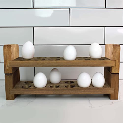 Gui's Chicken Coop Egg Holder - Countertop Stackable Egg Rack For Fresh Eggs - Rustic Kitchen Decor (Double Rack)