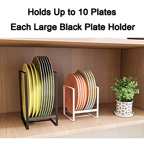 Hikinlichi 2 Pack Large Plate Holders Organizers Upright Cabinet Dish Drying Racks Metal Plate Dish Organizers Racks Stands for Countertop and Cupboard 7.87in. x 6.29in. x 4.52in. Black