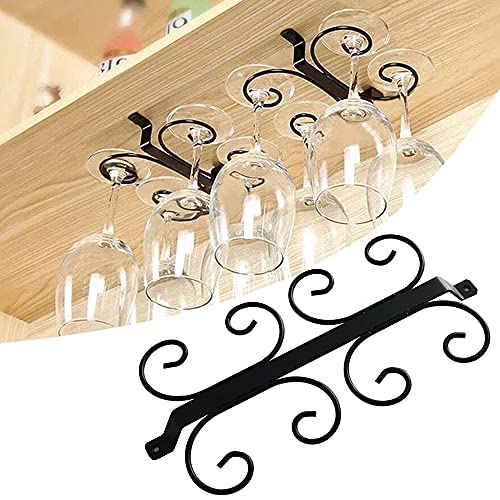 Hanging Wine Glass Rack Under Cabinet Stemware Rack,Wine Glass Holder Under Shelf Storage Stemware Holder for Cabinet Kitchen Bar (8-Cup)