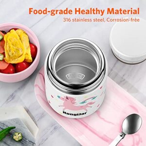 HongiJar Insulated Food Jar, 16oz Thermos Lunch Container 8 Hours Hot Leak Proof Bento Box with Foldable Spoon, Double Wall Vacuum Stainless Steel Thermal Storage for Kids Girls Boys Adults