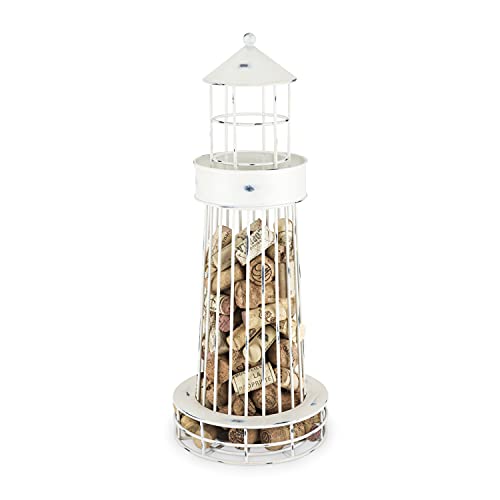 Twine 5599 Lighthouse Wine Cork Holder and Farmhouse Home Decor Kitchen Accessory, Set of 1, White