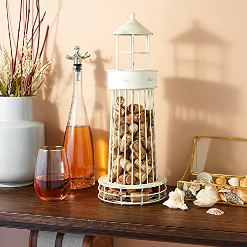 Twine 5599 Lighthouse Wine Cork Holder and Farmhouse Home Decor Kitchen Accessory, Set of 1, White