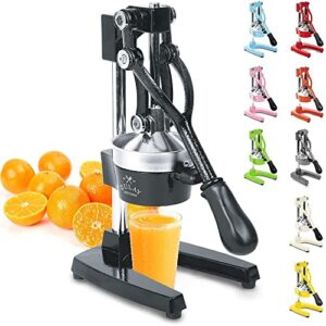 zulay professional citrus juicer – manual citrus press and orange squeezer – metal lemon squeezer – premium quality heavy duty manual orange juicer and lime squeezer press stand, black