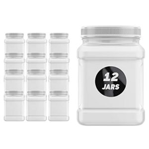 plastic jars 32 fluid ounce square pinch handle (12 pack) clear pet plastic containers with white ribbed lids