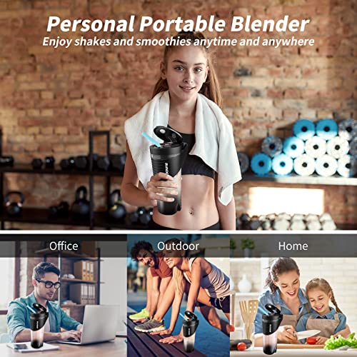 Xibonol Portable Blender, Blender for Shakes and Smoothies, 16 Oz Rechargeable Type-C Personal Blender, Mini Blender with Ultra Sharp Four Blades, Multifunctional and BPA Free Blender Bottle–Ideal for Traveling, Gym, Office (Black)