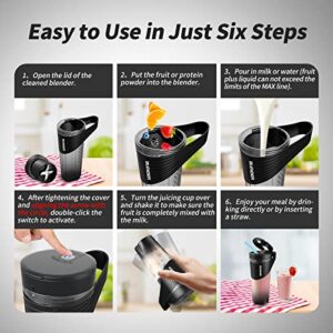 Xibonol Portable Blender, Blender for Shakes and Smoothies, 16 Oz Rechargeable Type-C Personal Blender, Mini Blender with Ultra Sharp Four Blades, Multifunctional and BPA Free Blender Bottle–Ideal for Traveling, Gym, Office (Black)