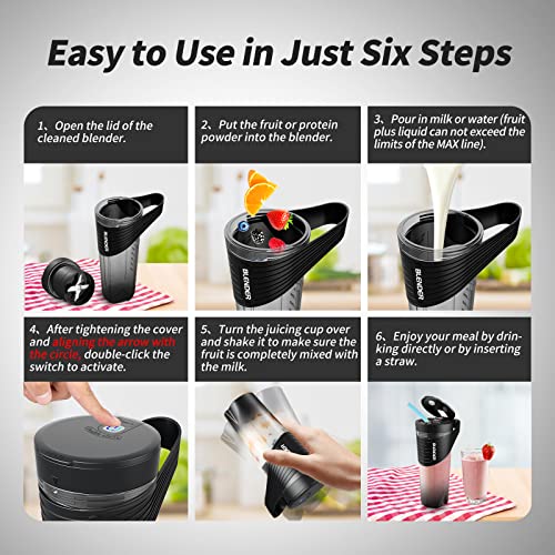 Xibonol Portable Blender, Blender for Shakes and Smoothies, 16 Oz Rechargeable Type-C Personal Blender, Mini Blender with Ultra Sharp Four Blades, Multifunctional and BPA Free Blender Bottle–Ideal for Traveling, Gym, Office (Black)