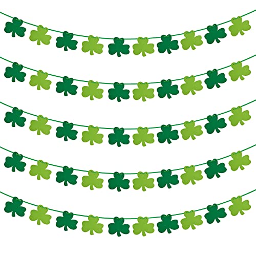 St Patricks Day Decorations 5 Pack Shamrock Clover Felt Banner Garland for St Patricks Day Decor Dark Green Light Green for Party Home Store