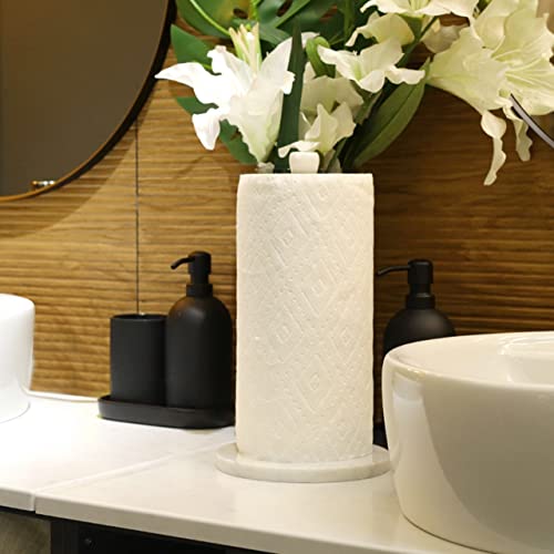 HERFECEAL Paper Towel Holder Stand, Marble Paper Towel Stand Marble Towel Dispenser Heavy-Duty Paper Towel Roll Holder for Kitchen Countertop Cabinet Bathroom, Carrara White