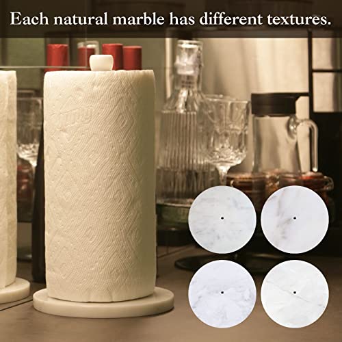 HERFECEAL Paper Towel Holder Stand, Marble Paper Towel Stand Marble Towel Dispenser Heavy-Duty Paper Towel Roll Holder for Kitchen Countertop Cabinet Bathroom, Carrara White