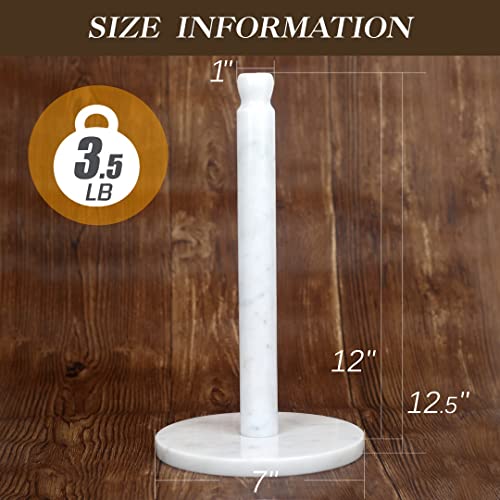 HERFECEAL Paper Towel Holder Stand, Marble Paper Towel Stand Marble Towel Dispenser Heavy-Duty Paper Towel Roll Holder for Kitchen Countertop Cabinet Bathroom, Carrara White