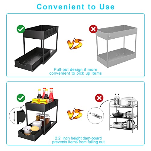 petisal 2-PACK Under Sink Organizers and Storage with Sliding Drawer，2-Tier Bathroom Under Sink Shelf Rack,Multi-Functional Cabinet Storage Space Saver For Kitchen/Bathroom/Bedroom/Office.