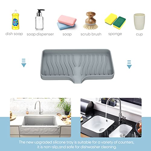 Kitchen Sink Tray,Self Draining Kitchen Soap Tray Soap Holder Silicone Sponge Holder for Kitchen Sink,Kitchen Bathroom Sink Caddy Sink Organizer for Sponge,Soap Dispenser,Dish Scrubber,Palm Brush