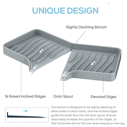 Kitchen Sink Tray,Self Draining Kitchen Soap Tray Soap Holder Silicone Sponge Holder for Kitchen Sink,Kitchen Bathroom Sink Caddy Sink Organizer for Sponge,Soap Dispenser,Dish Scrubber,Palm Brush