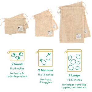 Betterblue 100% Organic Cotton Produce Bags, Reusable & Eco Friendly, Set of 6