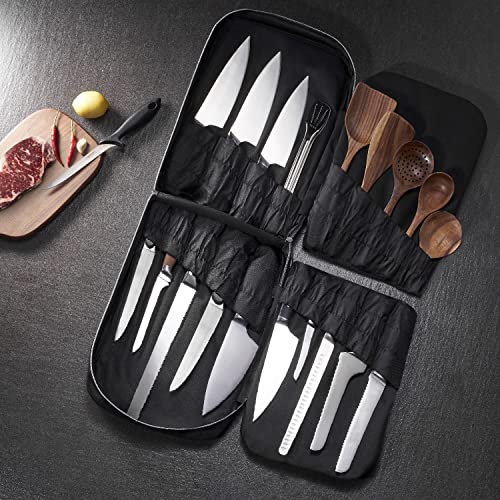 URFORESTIC Chef Knife Backpack Knife Bag with 36 Pockets for Kitchen Knives Tools,Knife Backpack For Chefs Students (Black)