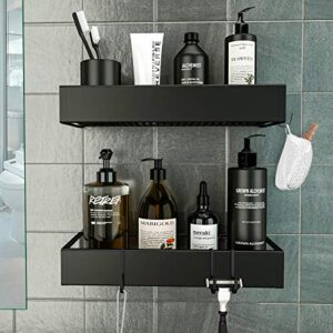 Roseyat Shower Caddy, Adhesive Shower Organizer With Hooks, Shower Shelves for Inside Shower, No Drilling Shower Rack Holder, Shower Storage For Bathroom, Kitchen Spice Rack-2 Pack Black