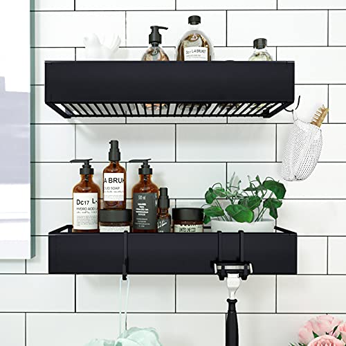 Roseyat Shower Caddy, Adhesive Shower Organizer With Hooks, Shower Shelves for Inside Shower, No Drilling Shower Rack Holder, Shower Storage For Bathroom, Kitchen Spice Rack-2 Pack Black