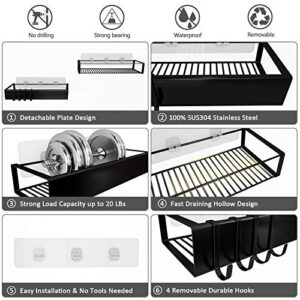 Roseyat Shower Caddy, Adhesive Shower Organizer With Hooks, Shower Shelves for Inside Shower, No Drilling Shower Rack Holder, Shower Storage For Bathroom, Kitchen Spice Rack-2 Pack Black