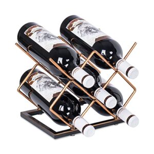 leyon tabletop wine rack 5 bottles wine bottle holder countertop wine storage rack metal wine bottles organizer home decorations for kitchen bar cabinet (5 bottles, retro gold)