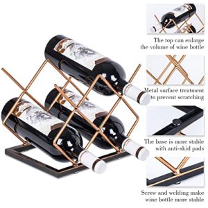 LEYON Tabletop Wine Rack 5 Bottles Wine Bottle Holder Countertop Wine Storage Rack Metal Wine Bottles Organizer Home Decorations for Kitchen Bar Cabinet (5 Bottles, Retro Gold)