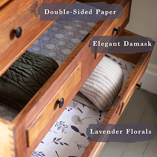 Lavender Scented Drawer Liners for Dresser 8 Sheets, Cabinet Liners for Shelves, Double-Sided Pattern Shelf Paper, Non Adhesive Shelf Liners for Bathroom, & Closets 16.5" X 22.8"